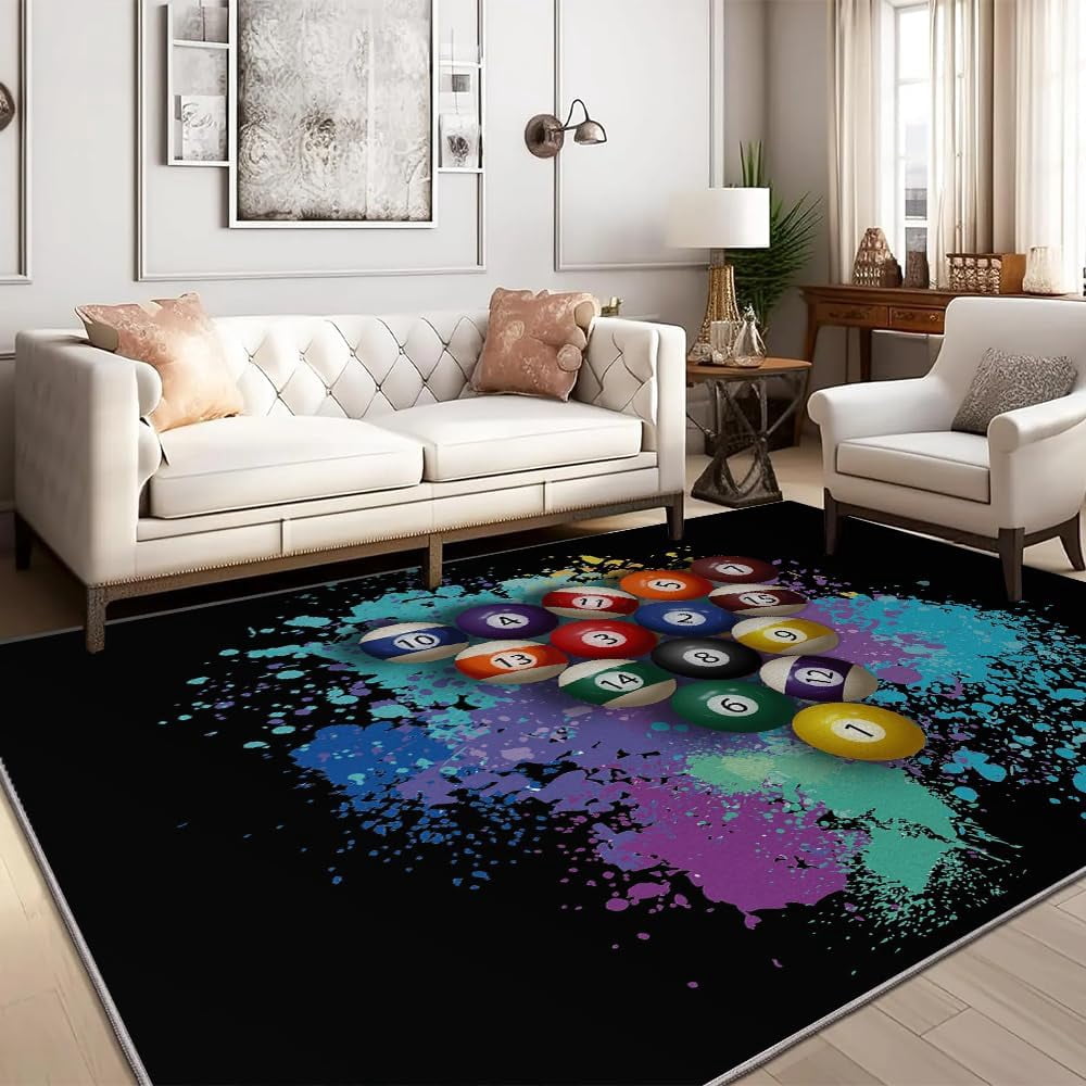 Black Graffiti Area Rug Colorful Billiards Bedroom Rugs Modern Abstract ...