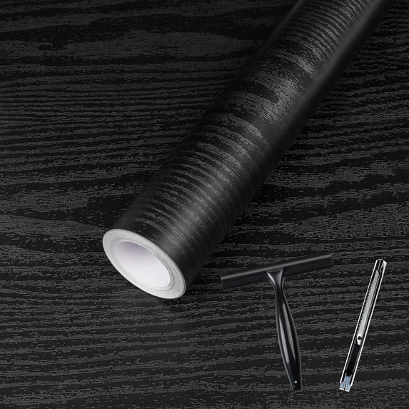 Black Grain Contact Paper Peel and Wallpaper Wooden Look Self- Thicken ...