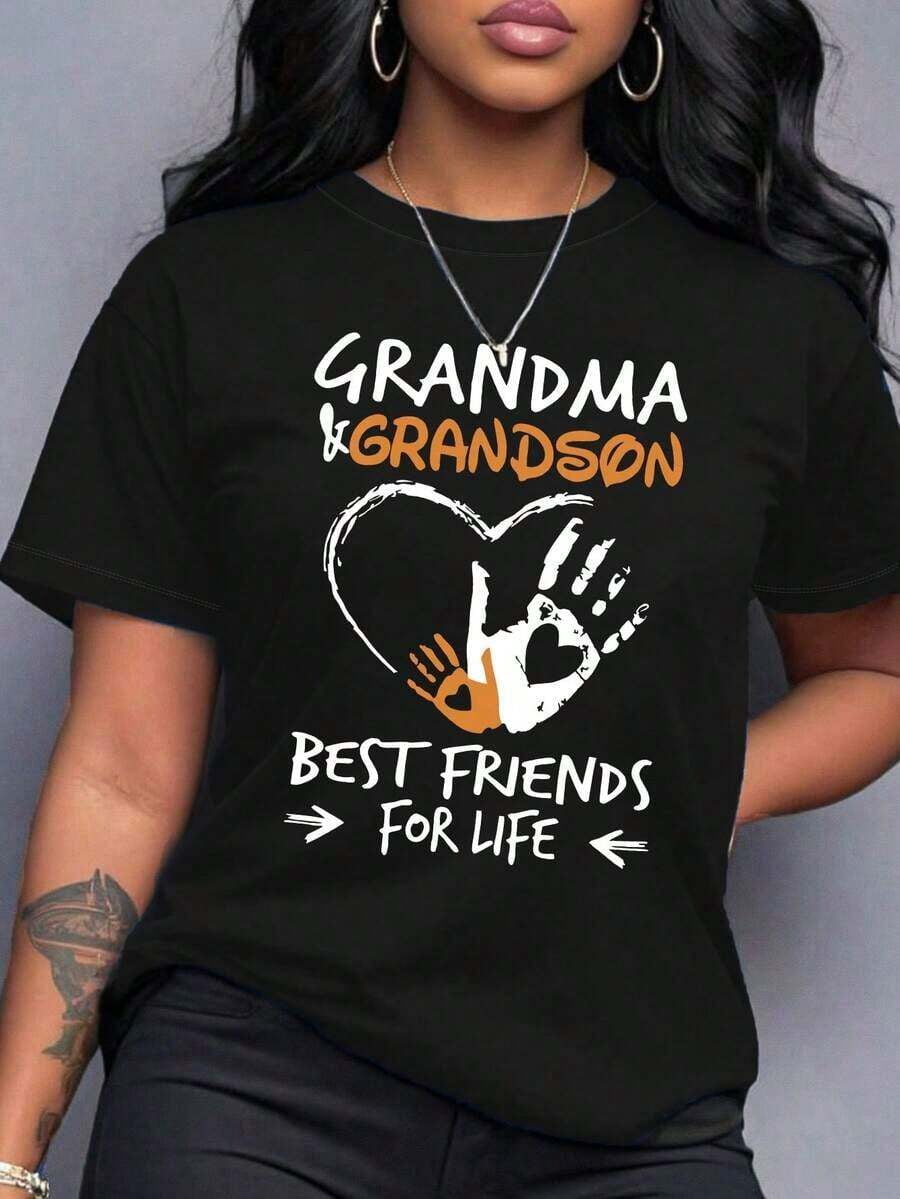 Black Grandma & Grandson Best Friends For Life Graphic Tee, Crew Neck ...