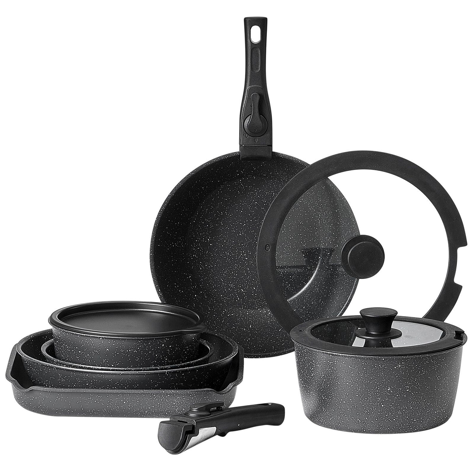 Black Granite Nonstick 17 Piece Pots and Pans Set Induction Ready ...