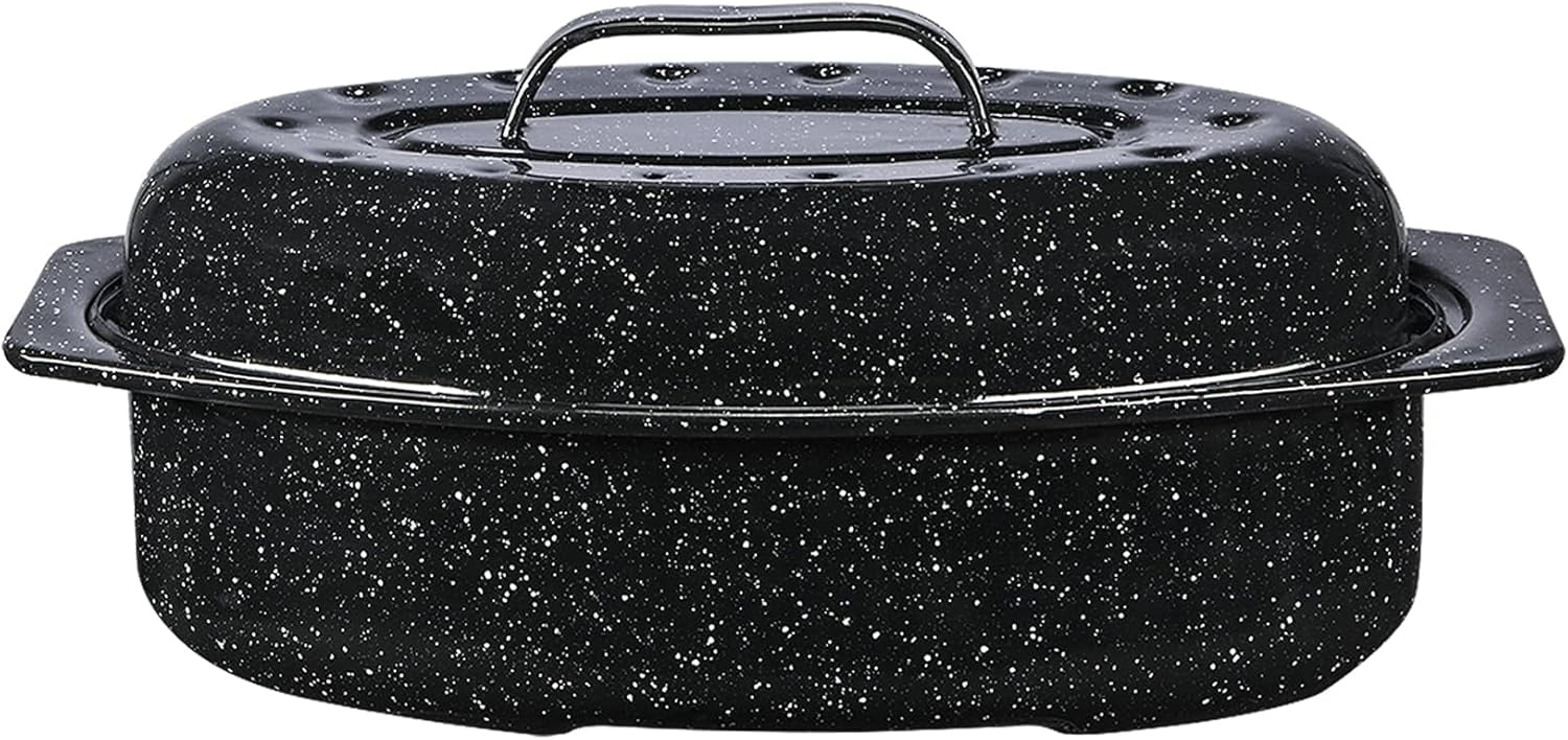 Granite Ware 13" Oval Roaster With Lid - Graniteware, Black - 5 Lbs ...