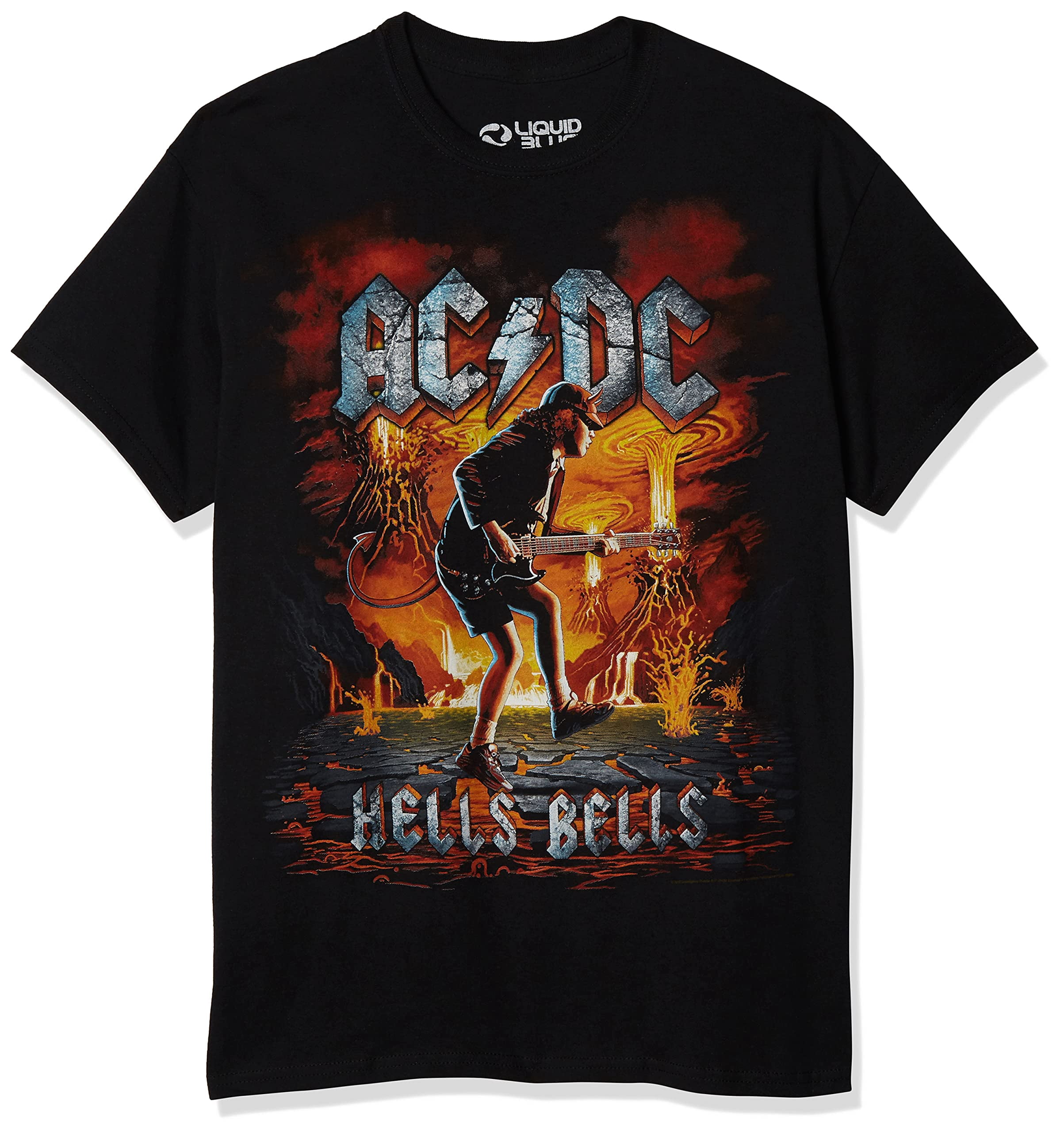Black Graphic Musician T-Shirt Featuring Fiery Guitar Design for Rock ...