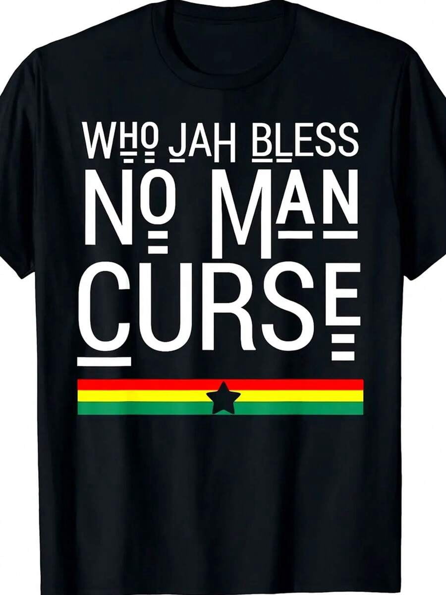 Black Graphic Printed Cotton Short Sleeve T-Shirt With Ghana Flag And ...