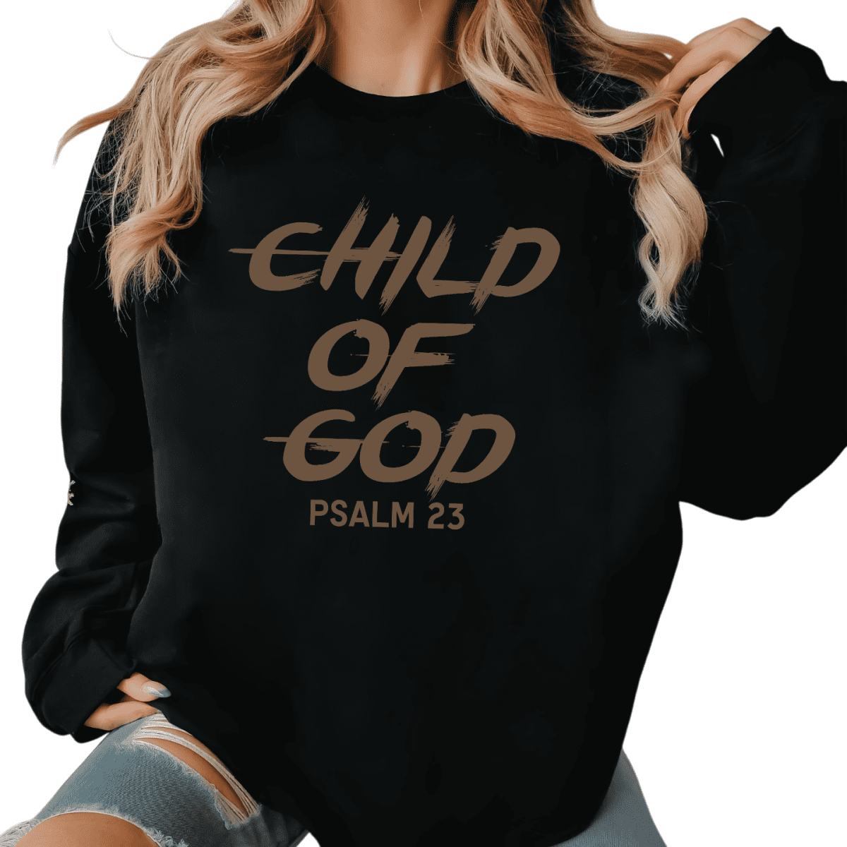 Black Graphic Sweatshirt Print Child of God Psalm 23 Christian Faith ...