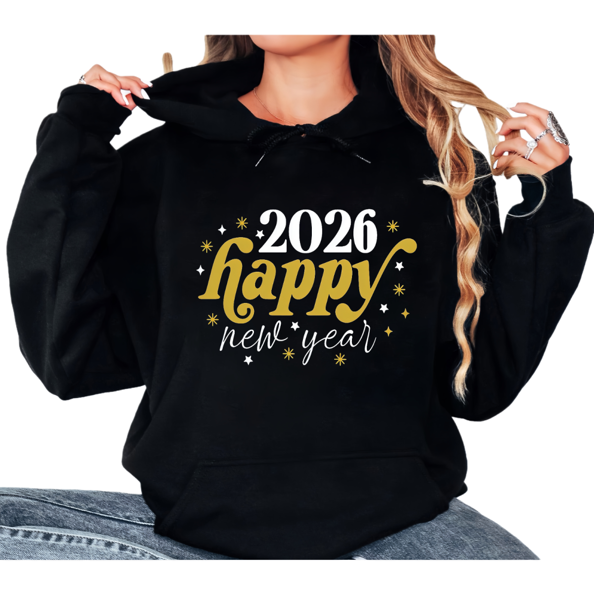 Black Graphic Sweatshirt Print Hoodie Unisex Black For New Year S-3xl ...