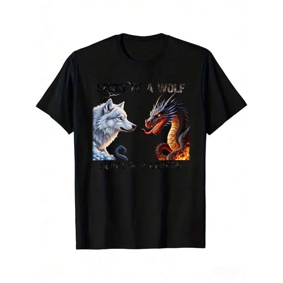 Black Graphic T-Shirt: Spirit Of A Wolf & Heart Of A Dragon – White ...
