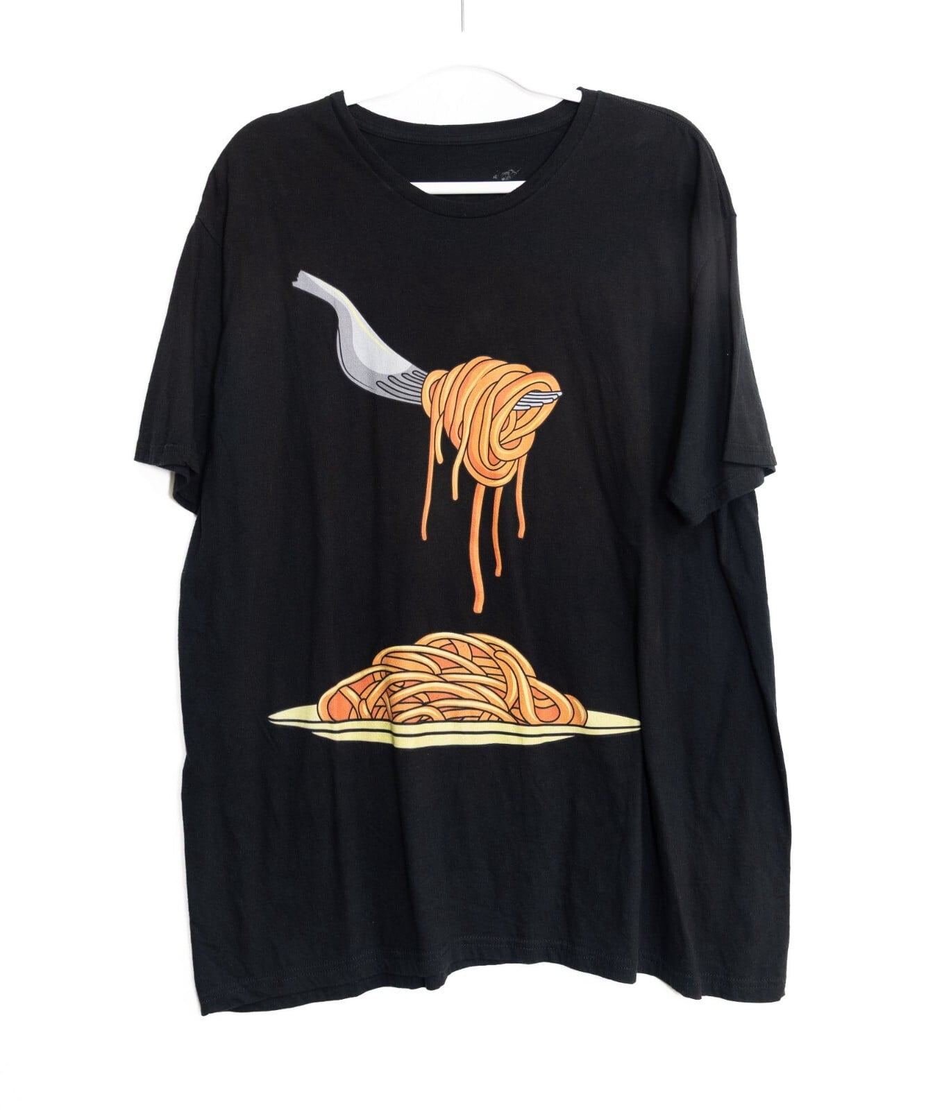 Black Graphic T-Shirt With Fork & Spaghetti Design Size 2XL Short ...