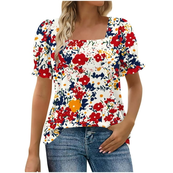 Black Graphic T Shirt for Ladies Fall Summer Short Sleeve Square Neck ...