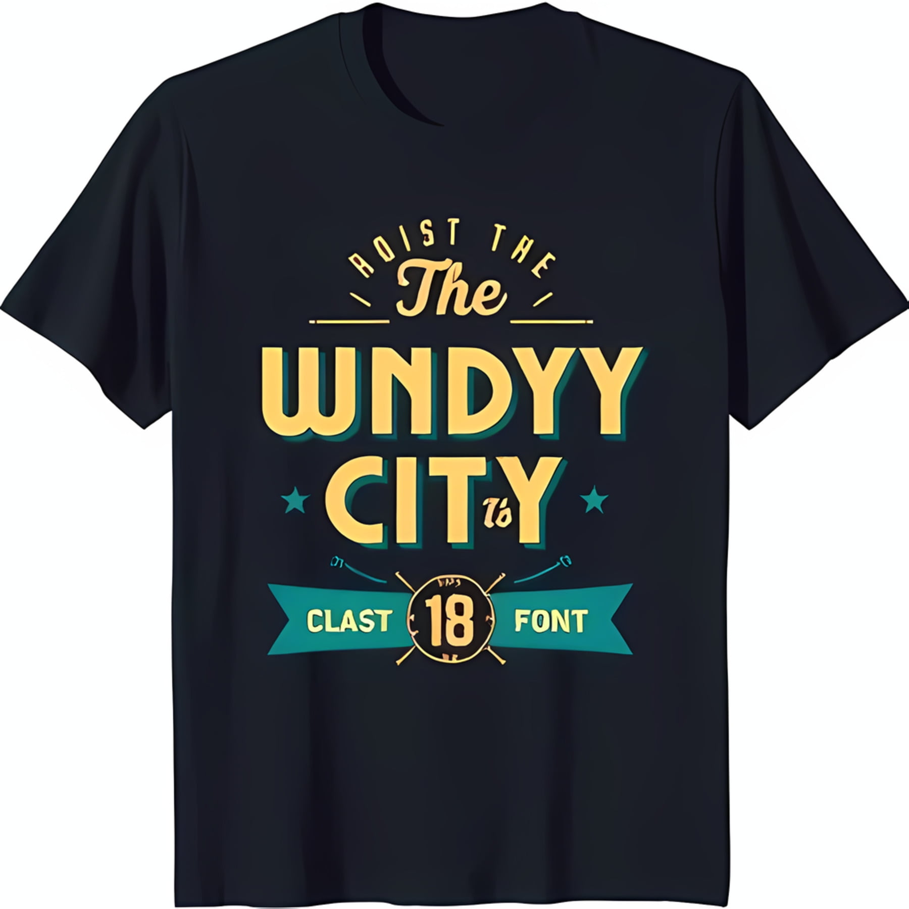 Black Graphic T-Shirt with '18' Design 'The Windy City' & 'Roist The ...