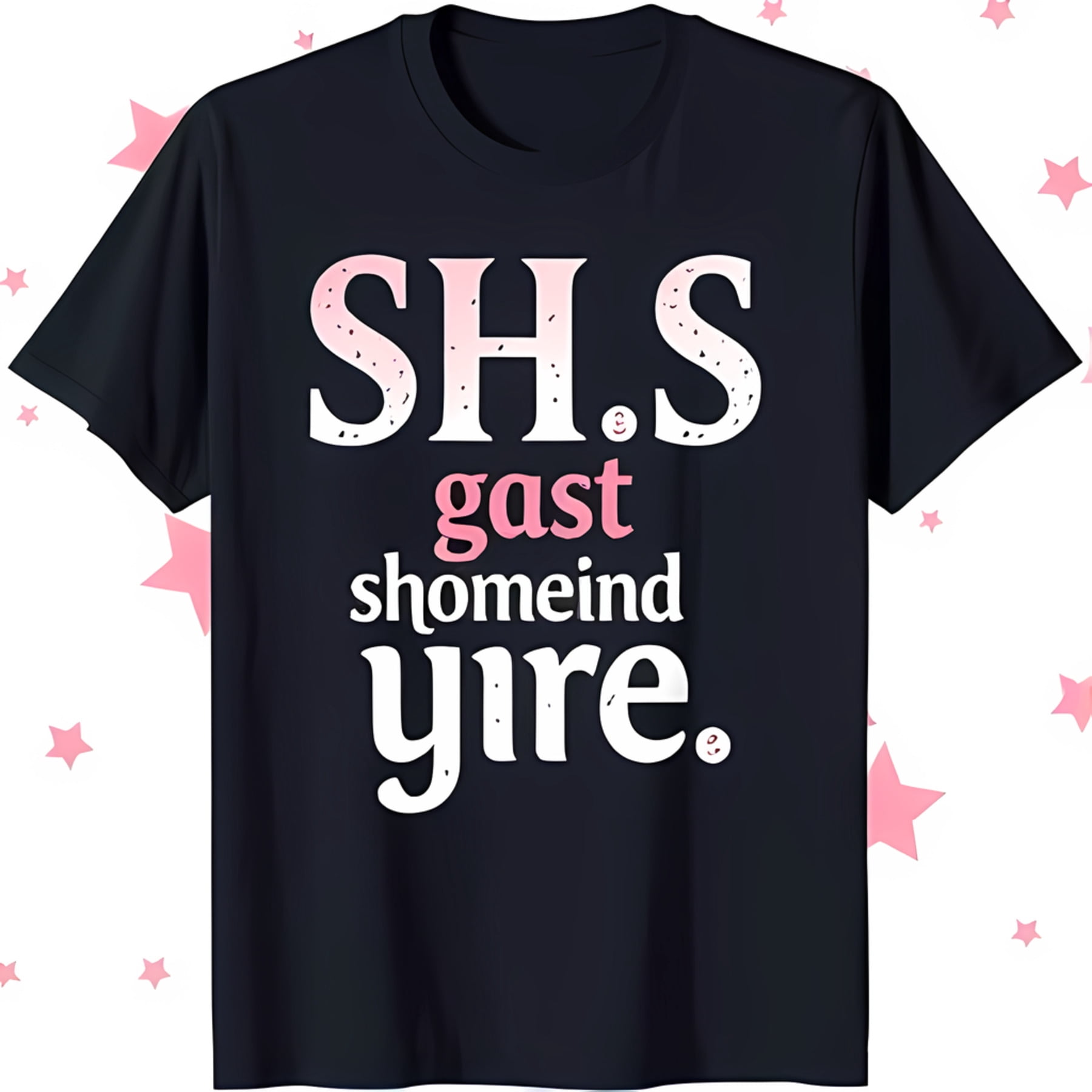 Black Graphic T-Shirt with Bold 'SH S gast shomeind yire' Design Unique ...