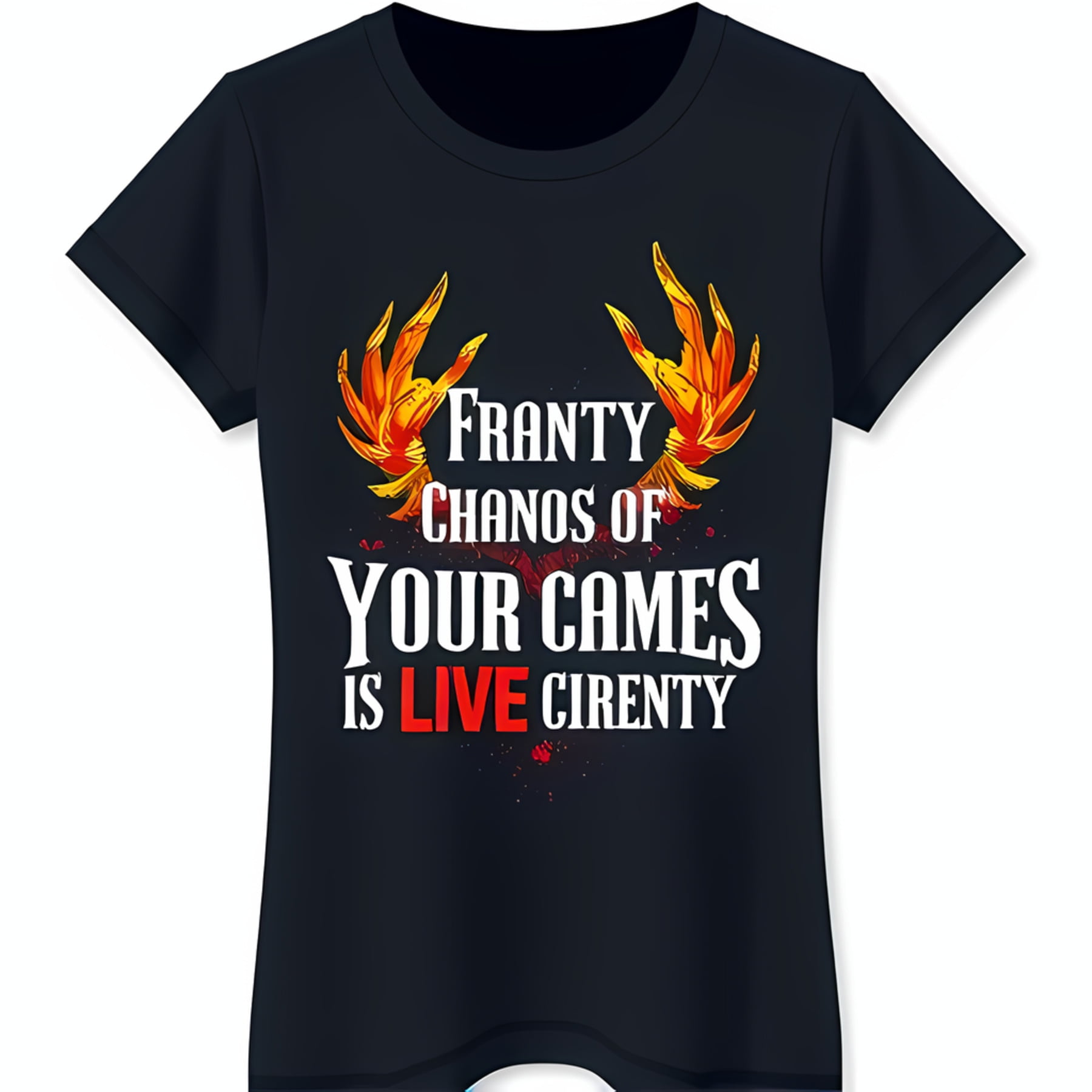 Black Graphic T-Shirt with Flame Design & Bold 'Franky Chanos' Text ...