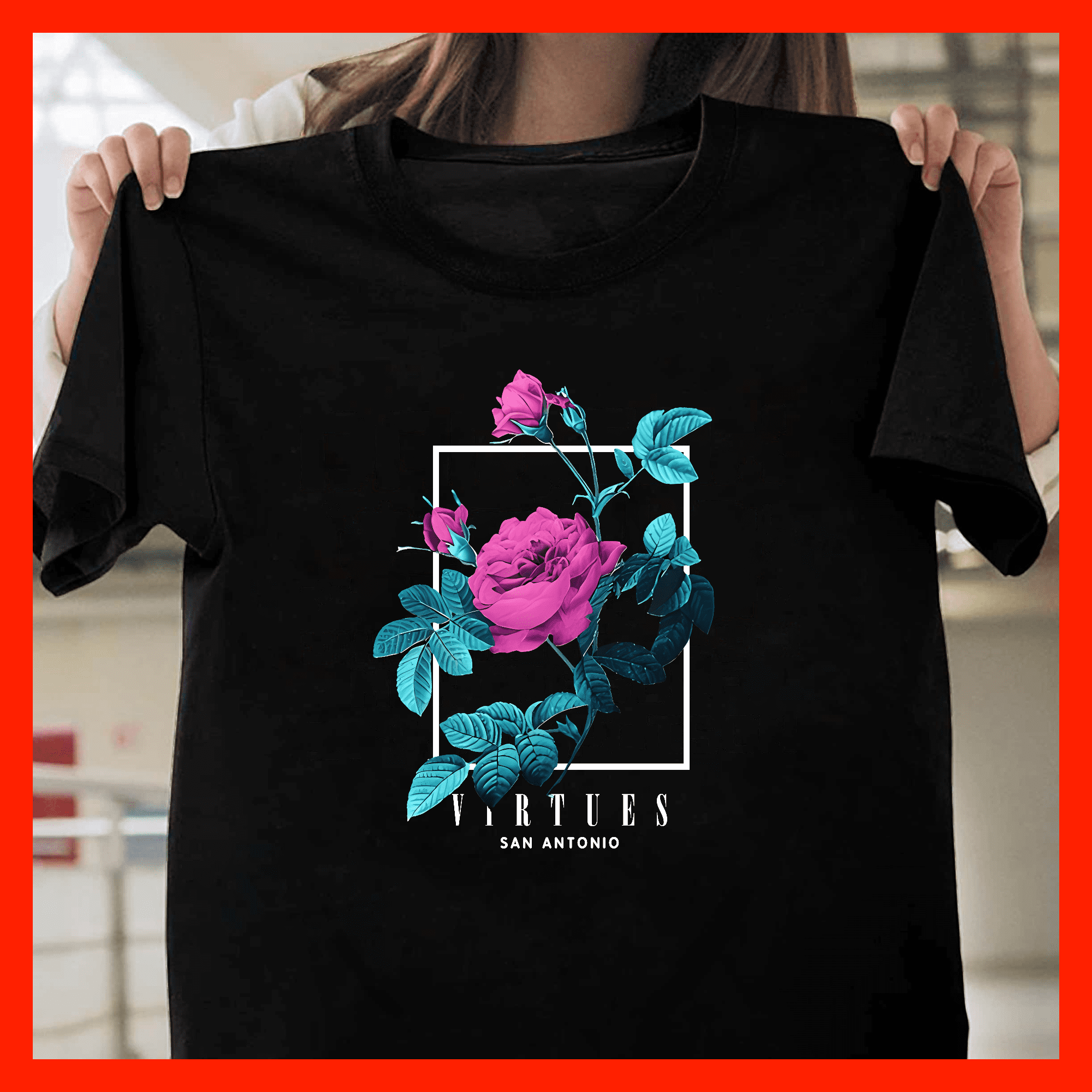 Black Graphic T-Shirt with Floral Design - Artistic Streetwear Back ...
