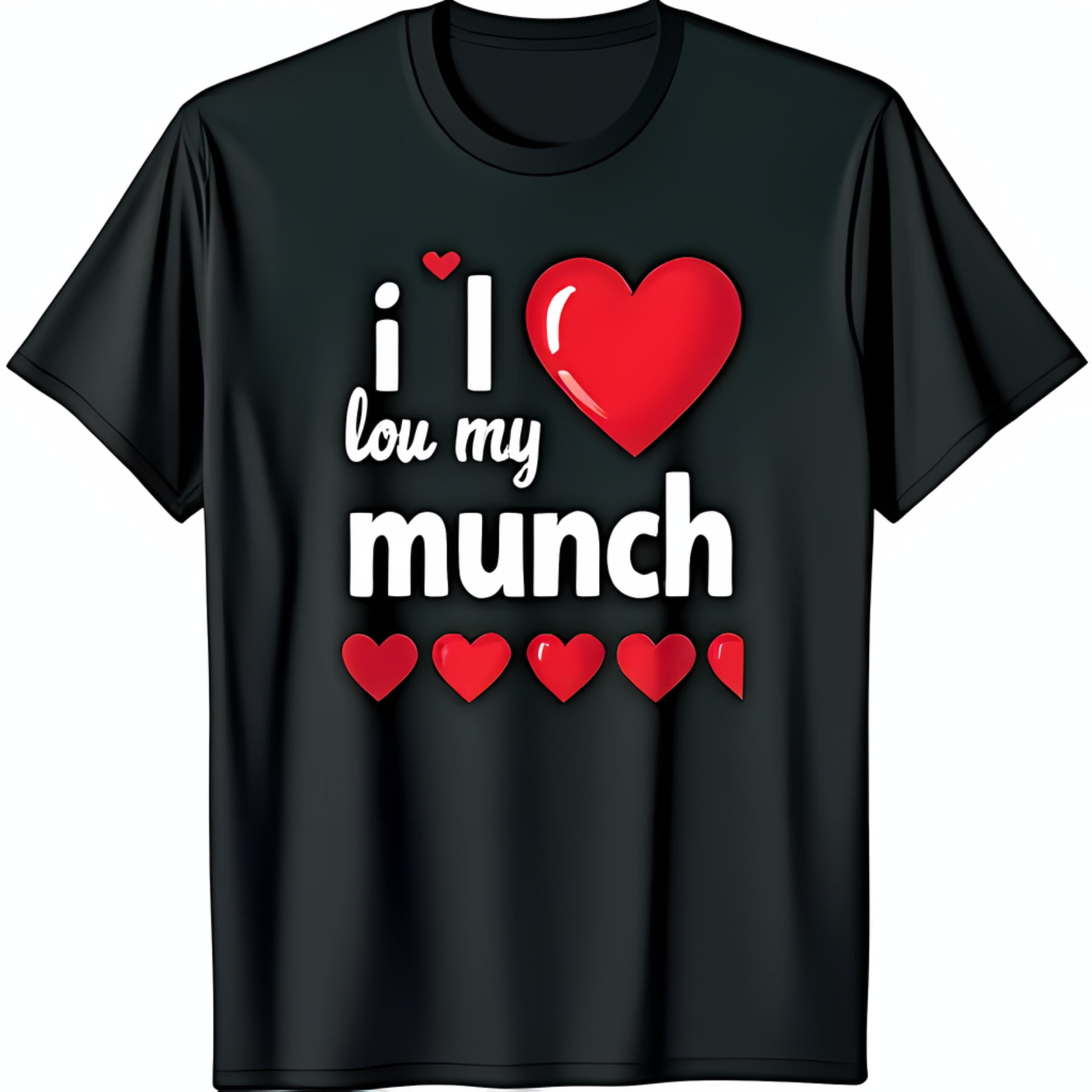 Black Graphic T-Shirt with Heart Design & I Love My Munch Text ...