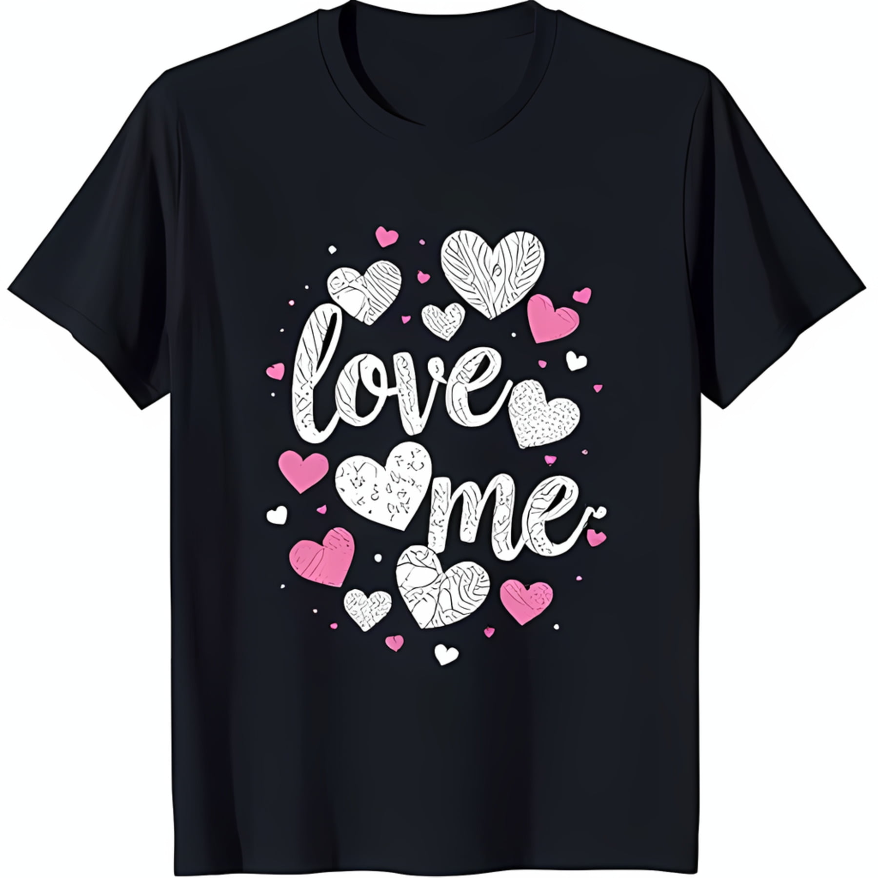 Black Graphic T-Shirt with Heart Shaped Cloud & 'Love Me' Design Cute ...