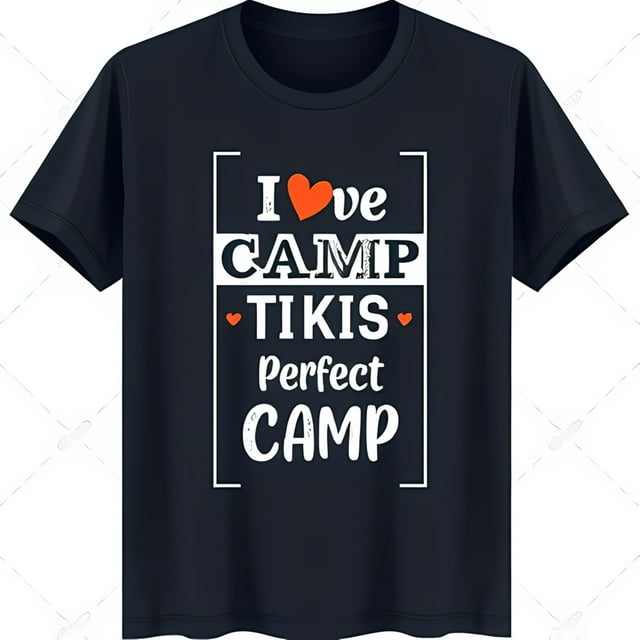 Black Graphic T-Shirt with 'I Love Camp Tikis' Print & Red Hearts - Walmart.com