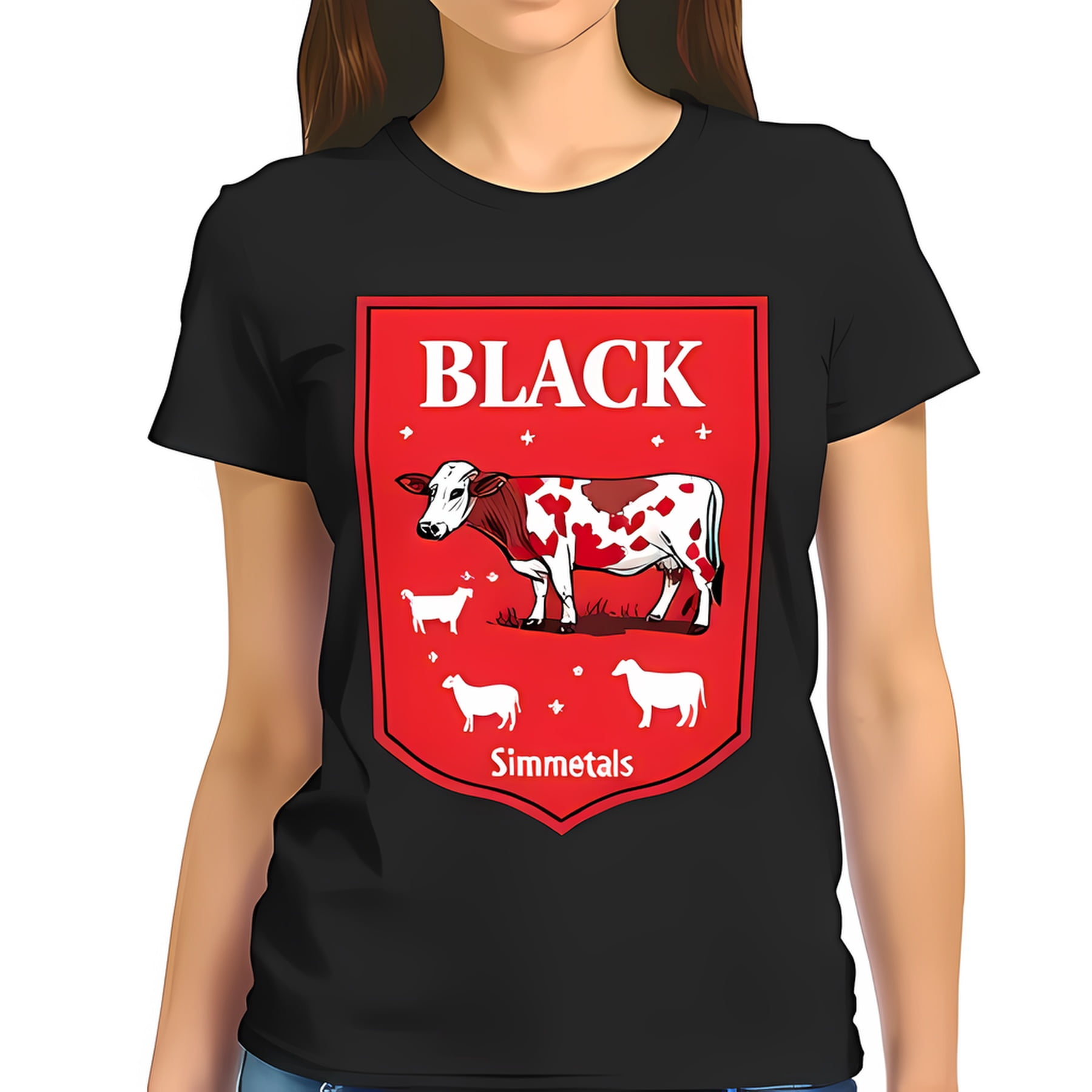 Black Graphic T-Shirt with Red 'BLACK' Text Red & White Spotted Cow ...