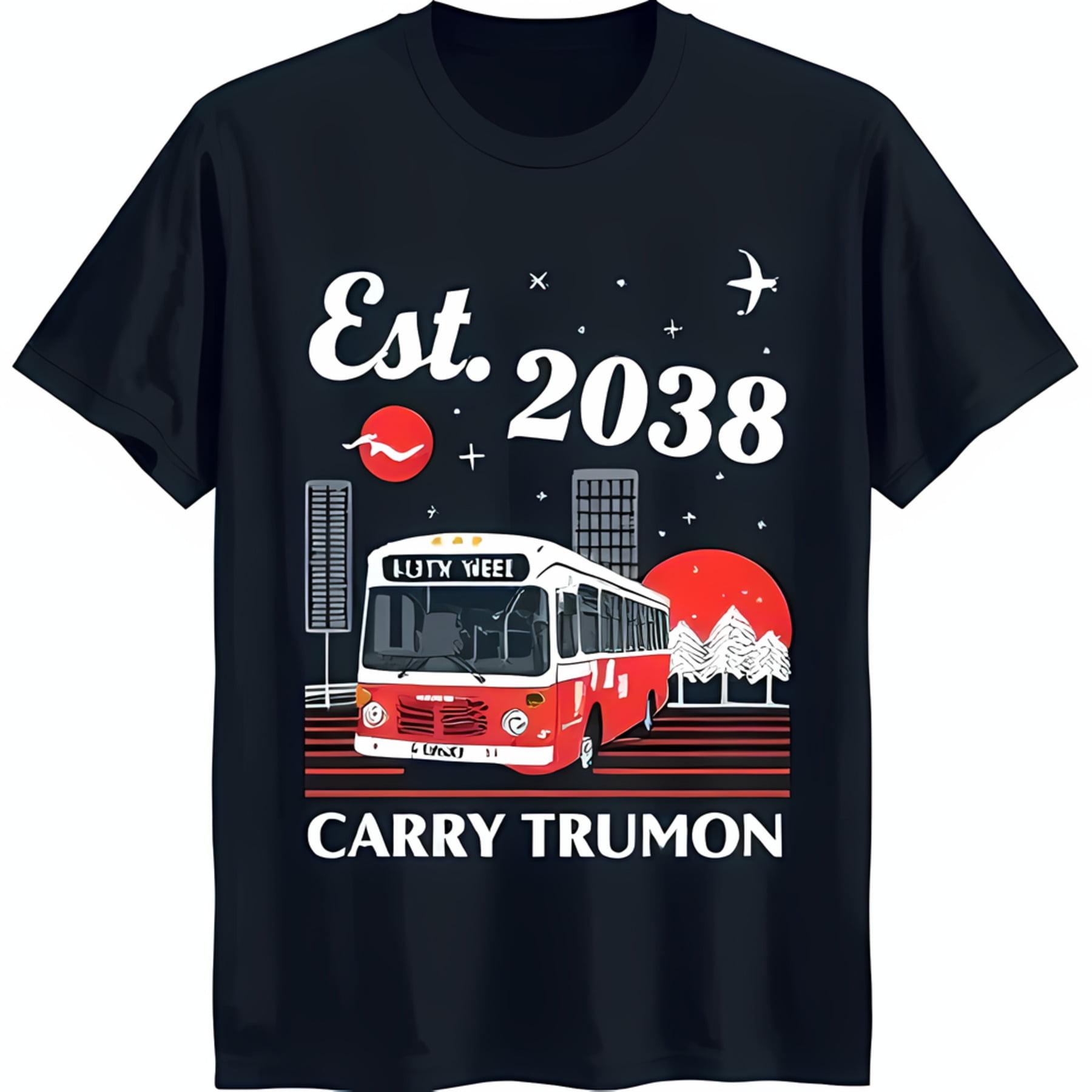 Black Graphic T-Shirt with Red City Bus Print 'CITY WHEEL' Design Est ...