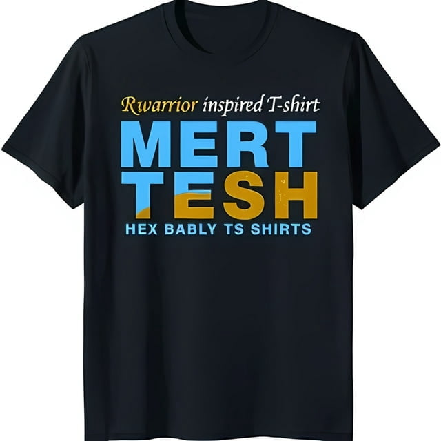 Black Graphic T-Shirt with 'Rwarrior Inspired' Design Light Blue 'MERT ...