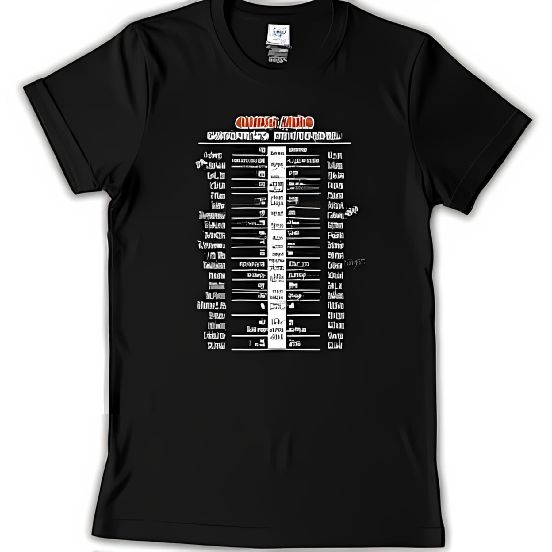 Black Graphic T-Shirt with Word List Numbers & Design - Walmart.com
