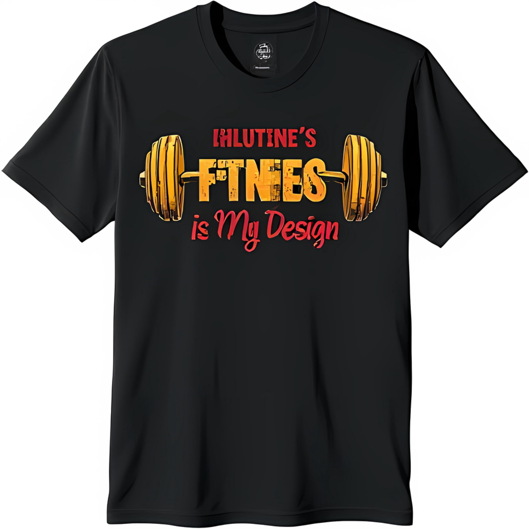 Black Graphic T-Shirt with Yellow Barbell & Ihlutine s Fitness is My ...