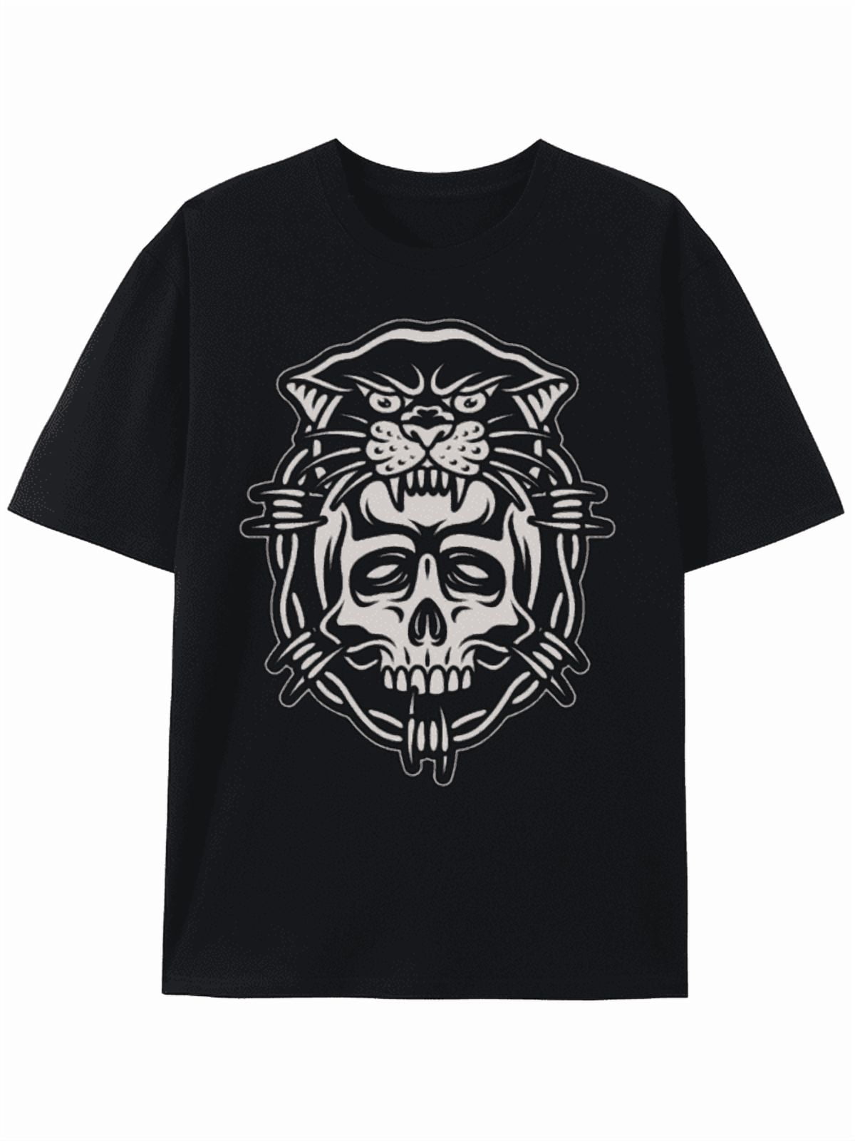 Black Graphic Tee with Tiger and Skull Design - Walmart.com