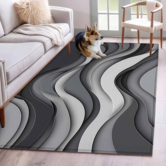 Black Gray Area Rugs 3x5 ft Gradient Ocean Wave Modern Abstract ...