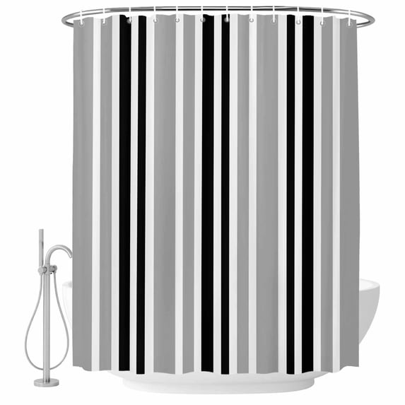 Black Gray Bathroom Shower Curtains with Hooks, Stripe Minimalist ...