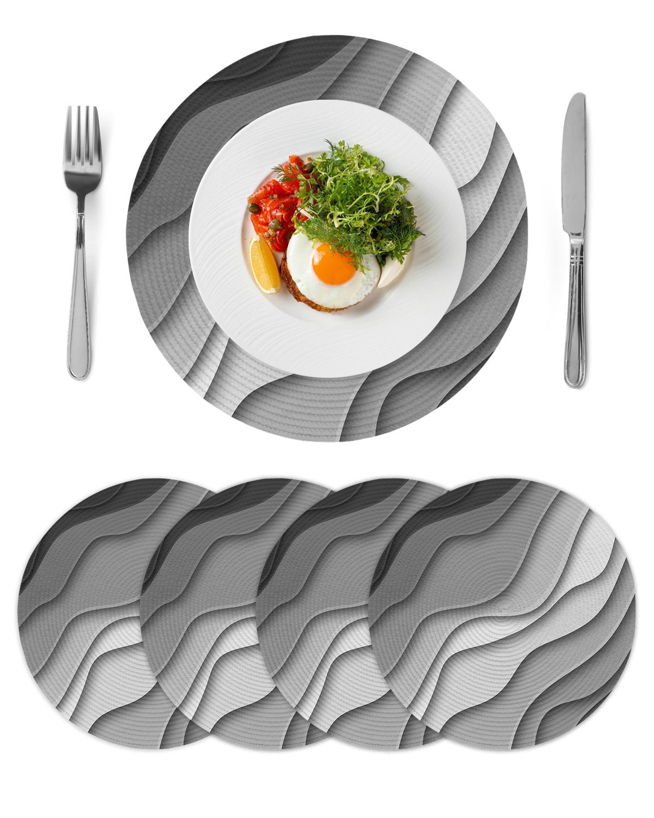 Black Gray Beach Coastal Round Table Placemats set of 4, Abstract ...