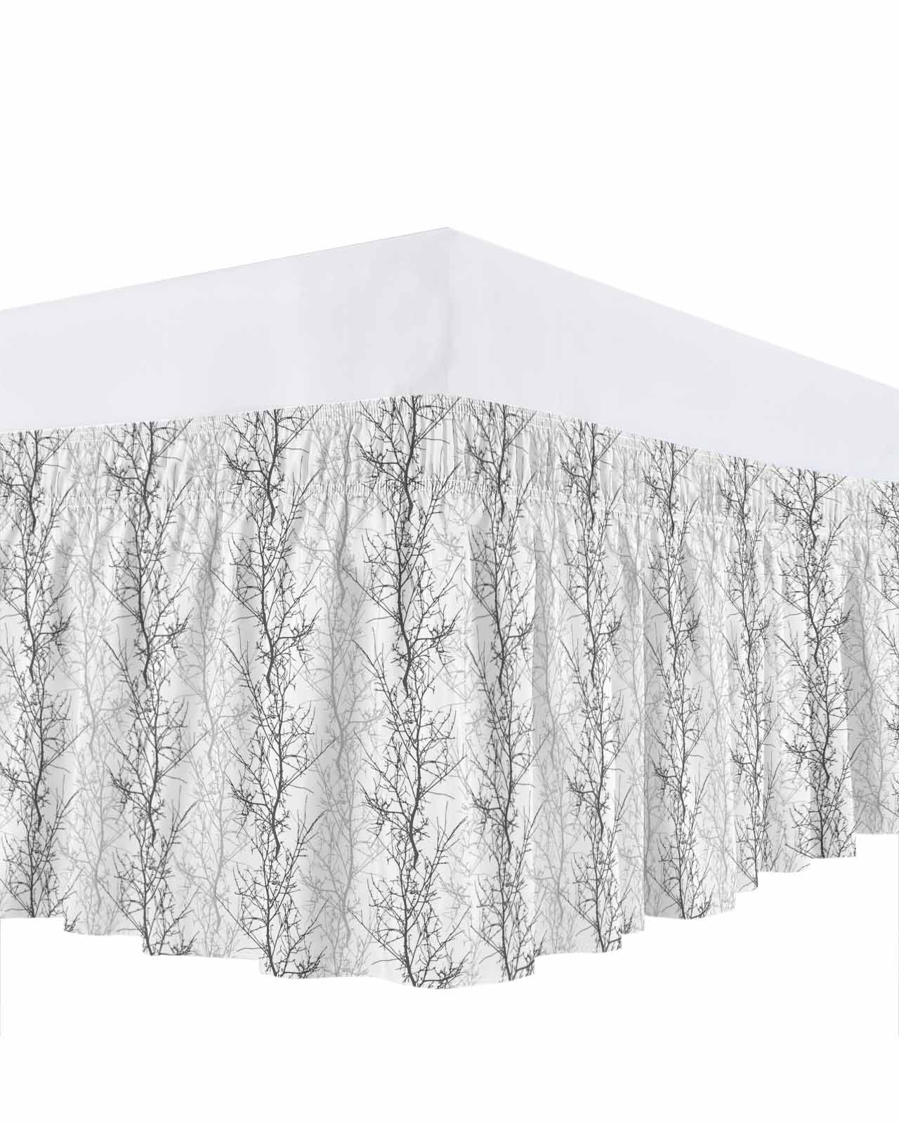 Black Gray Bed Skirt King Size, Pastoral Botanical Branch Aesthetics ...