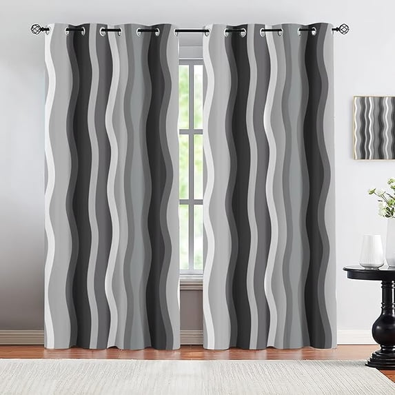 Black and Gray Blackout Curtains, Abstract Geometric Line Texture ...