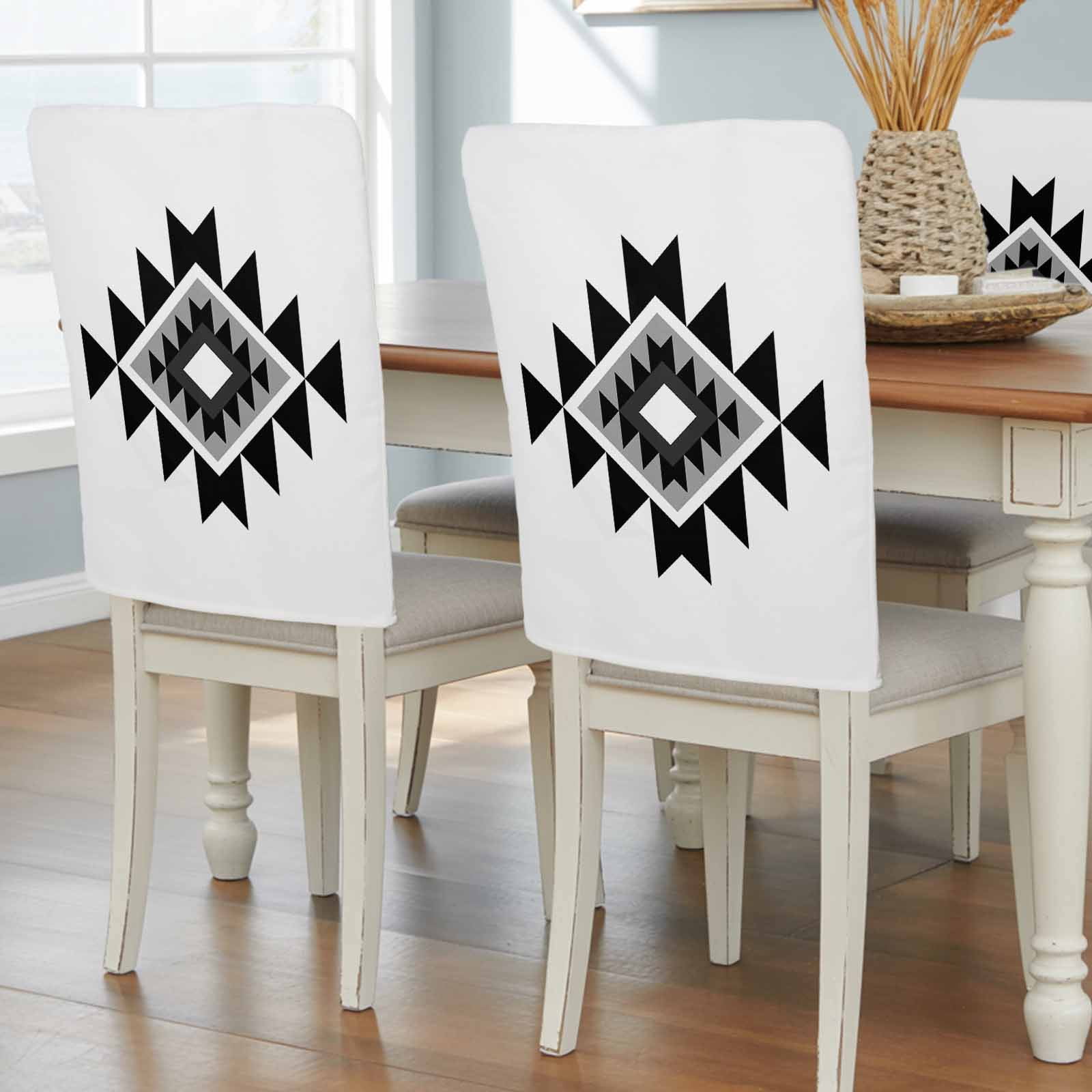 Black Gray Boho Chair Back Covers, Modern Abstract Geometric Lattice ...