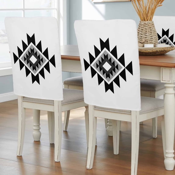 Black Gray Boho Chair Back Covers, Modern Abstract Geometric Lattice ...