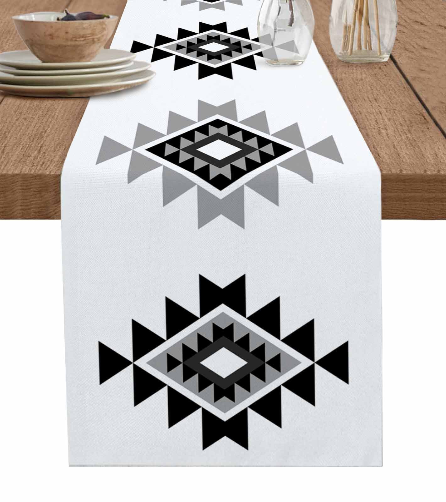 Black Gray Boho Table Runner Modern Abstract Geometric Lattice ...