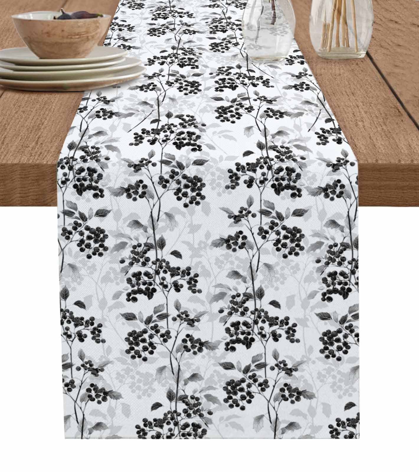Black Gray Botanical Table Runner Vintage Nature Flower Tablerunners 13 ...
