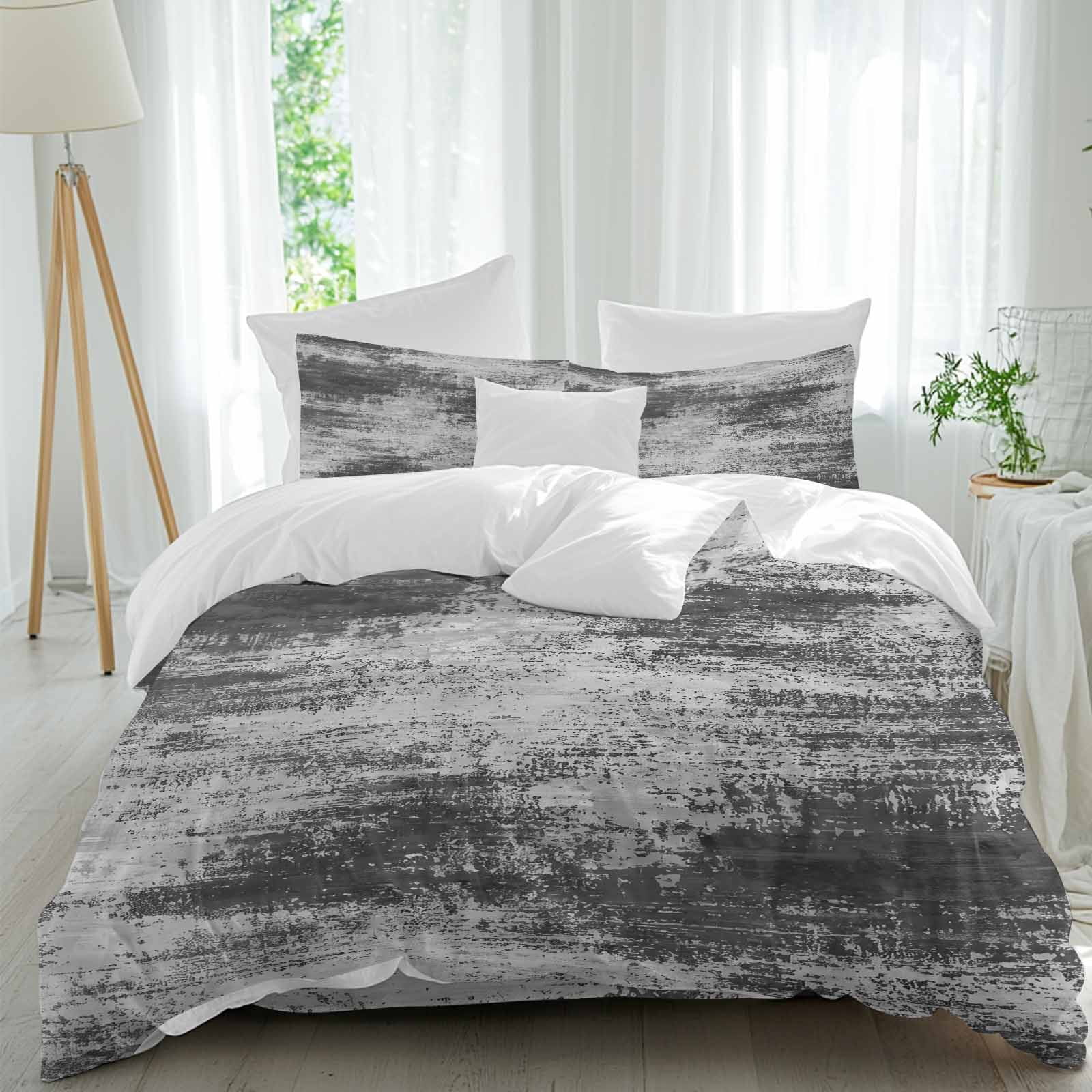 Black Gray California King Duvet Cover Set, Abstract Smoky Texture ...