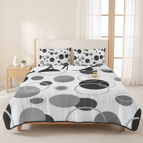 Black Gray Circles 3 Pieces Quilt Set,1 Quilt with 2 Shams,Abstract ...
