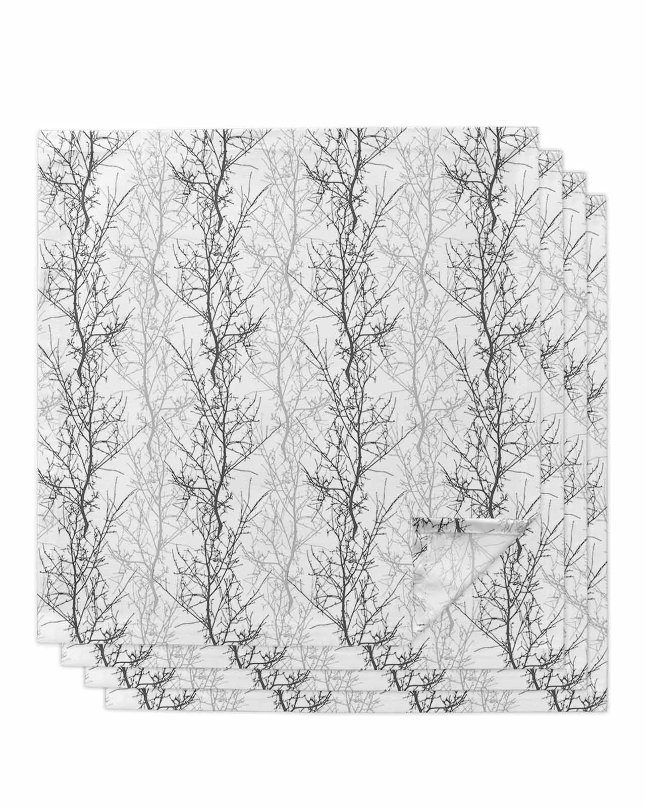 Black Gray Cloth Napkins Washable Set of 4, Pastoral Botanical Branch ...