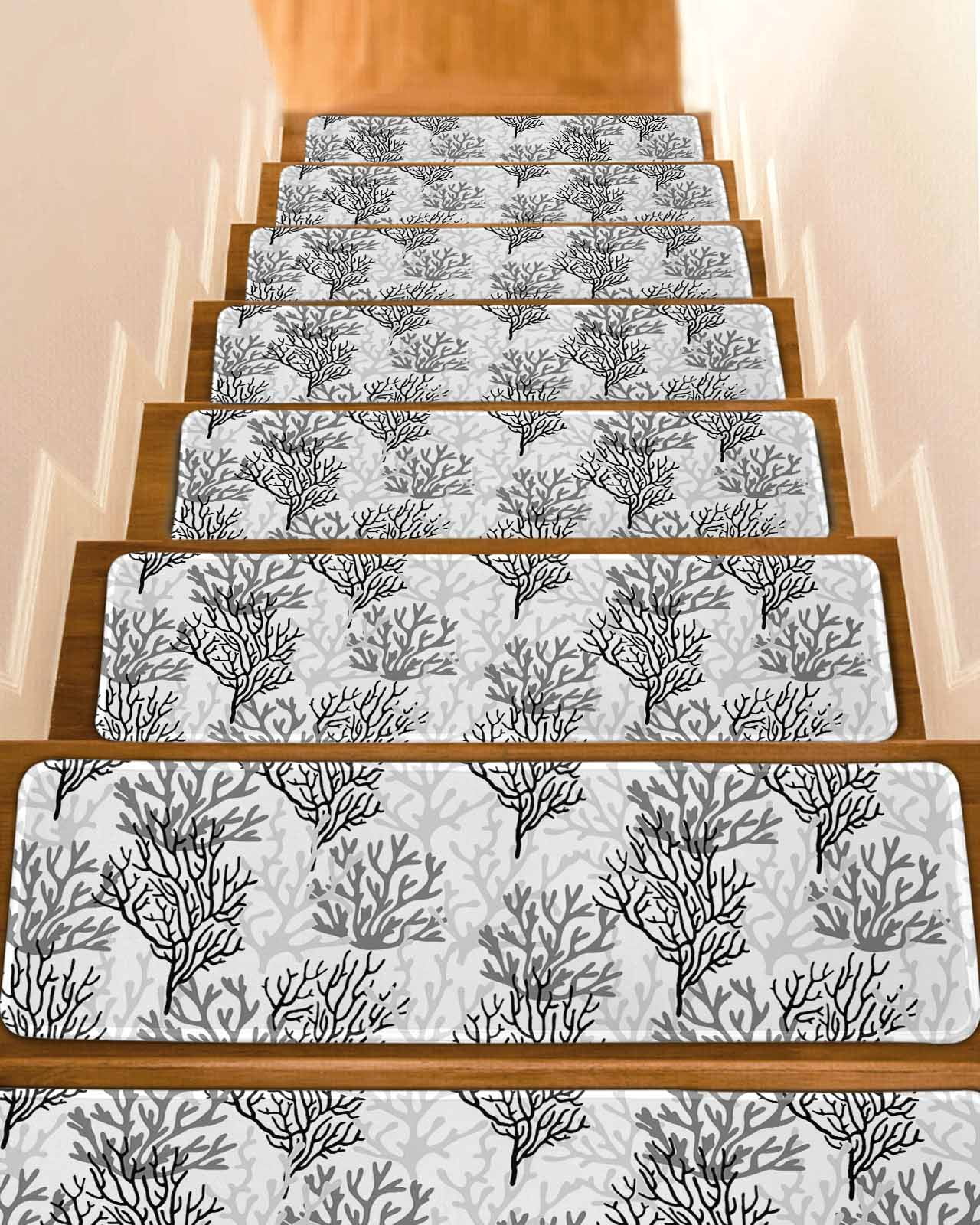 Black Gray Coral Coastal Stair Treads for Wooden Steps Indoor Runner ...