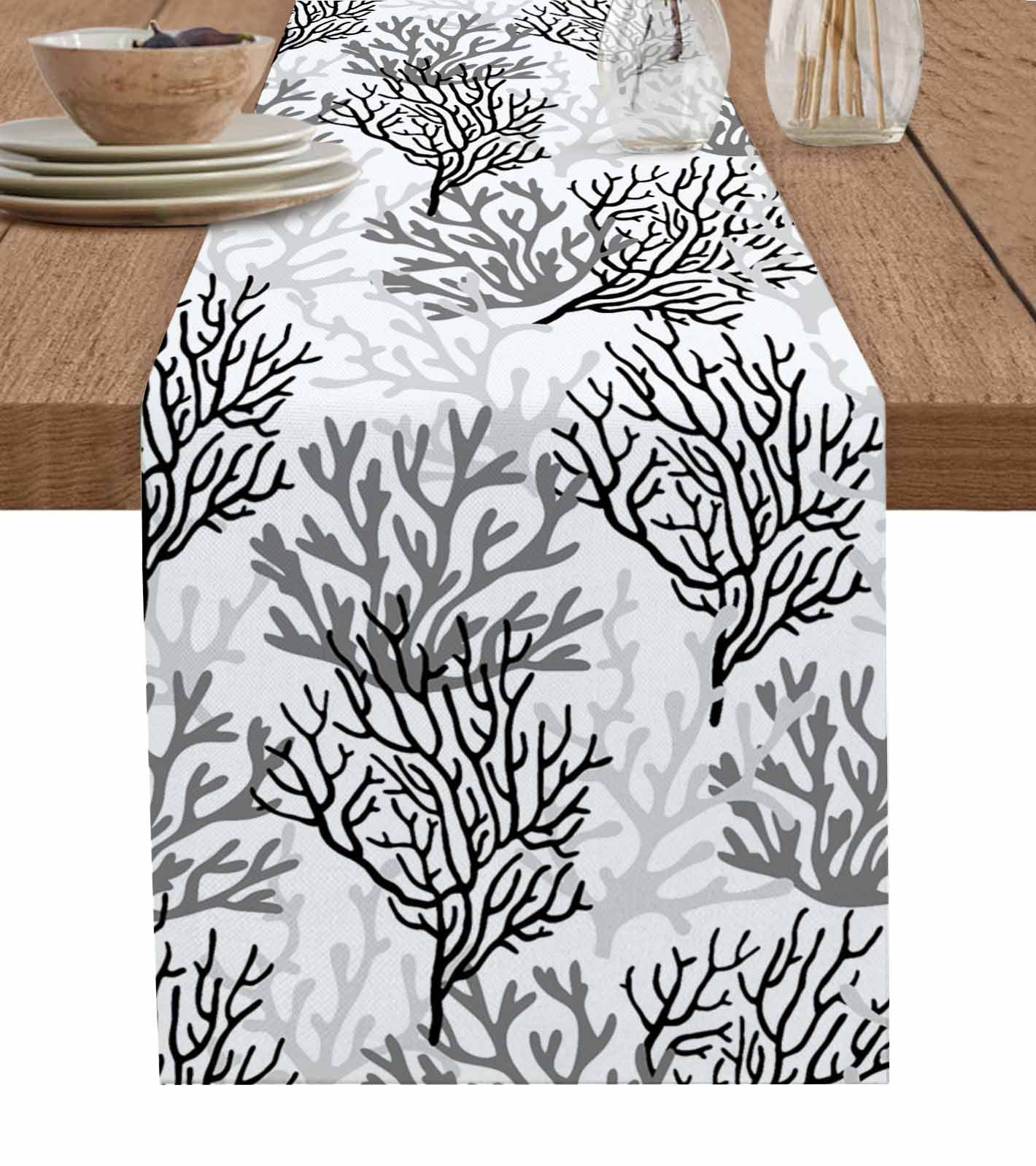 Black Gray Coral Coastal Table Runner Summer Beach Seaside Nautical ...