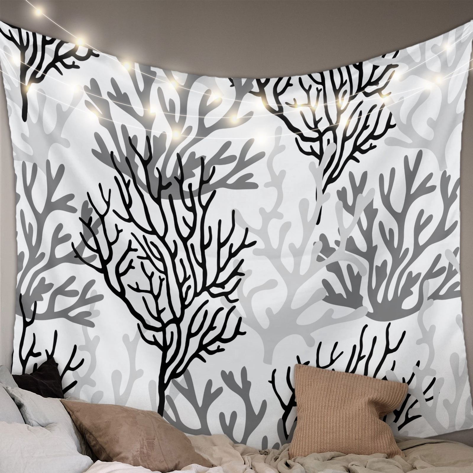 Black Gray Coral Coastal Tapestry for Bedroom Wall Hanging Tapestry ...