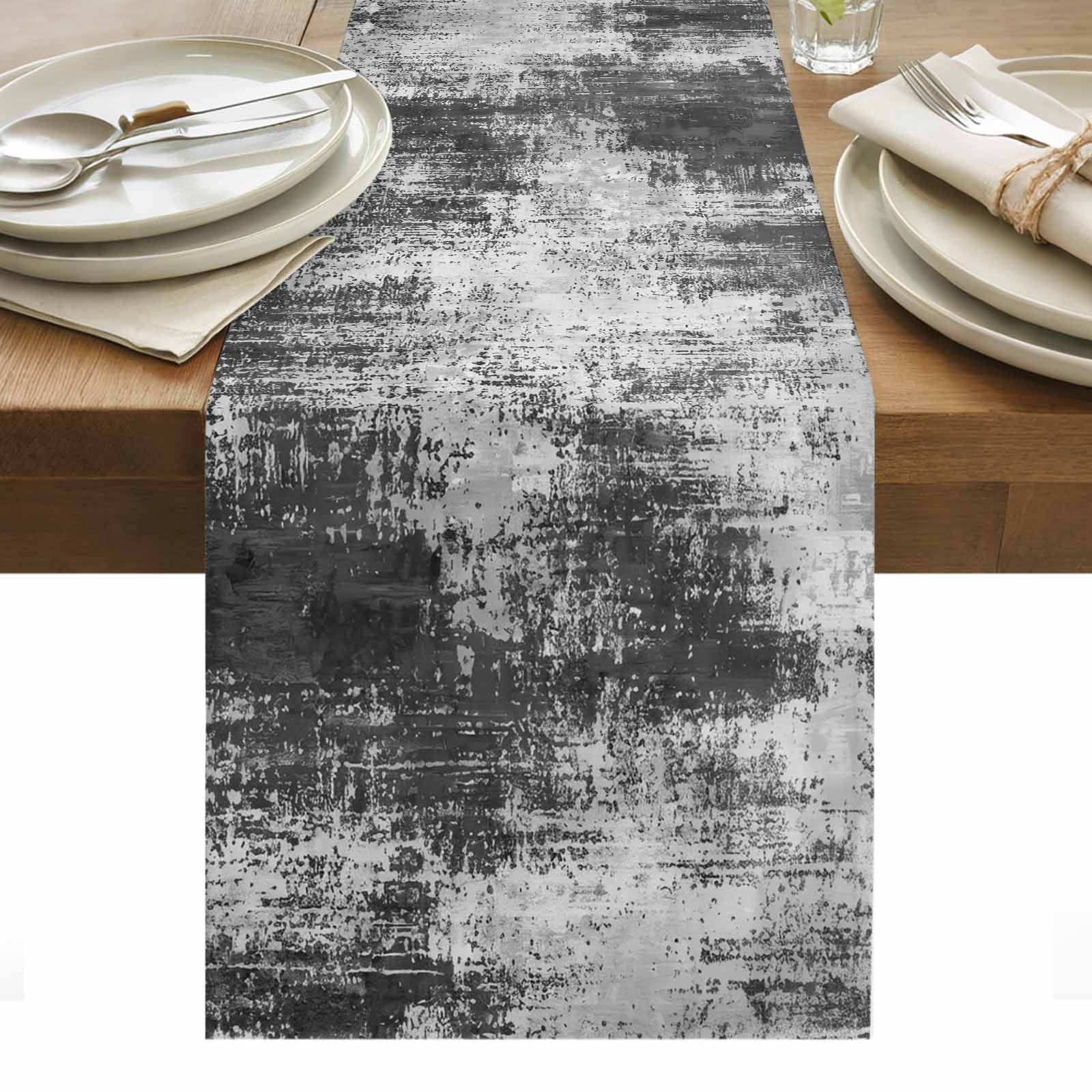 Black Gray Cotton Linen Table Runner Abstract Smoky Texture Distressed ...