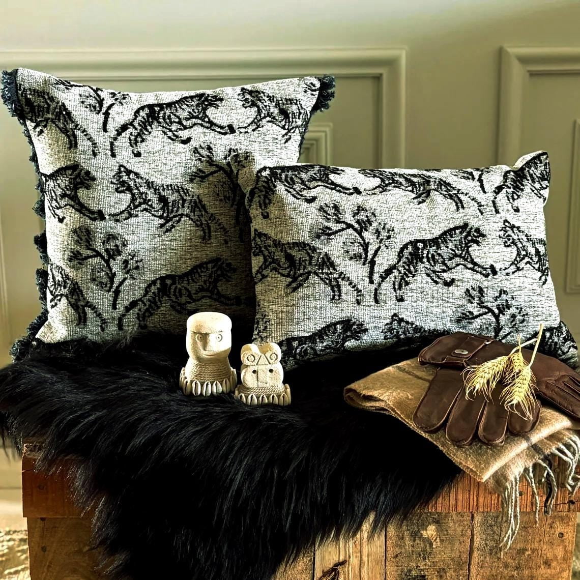 Black& Gray Decorative Lumbar Pillow Cover 12"x14" | Boho Chenille ...