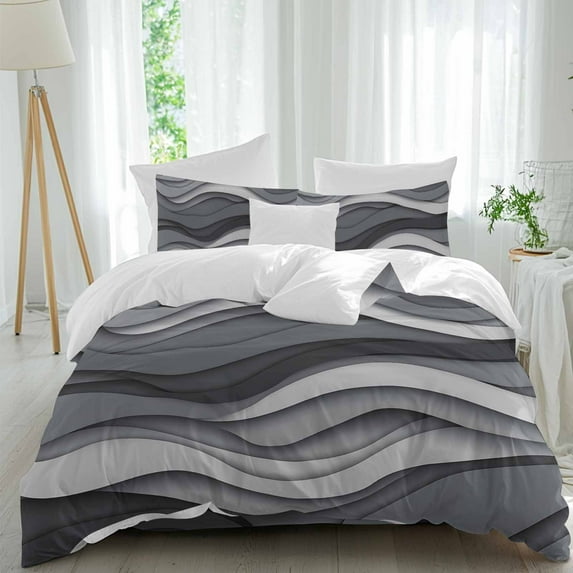 Black Gray Duvet Cover Set King Size, Geometric Abstract Ombre Ocean ...