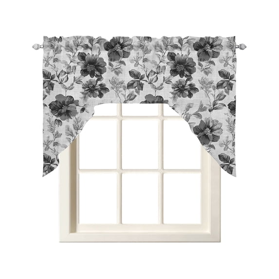 Black Gray Florals Swag Valances for Windows, Farmhouse Botanical ...