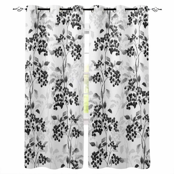 Black Gray Fruit Blackout Curtains 72 Inches Long, Vintage Plant Nature ...