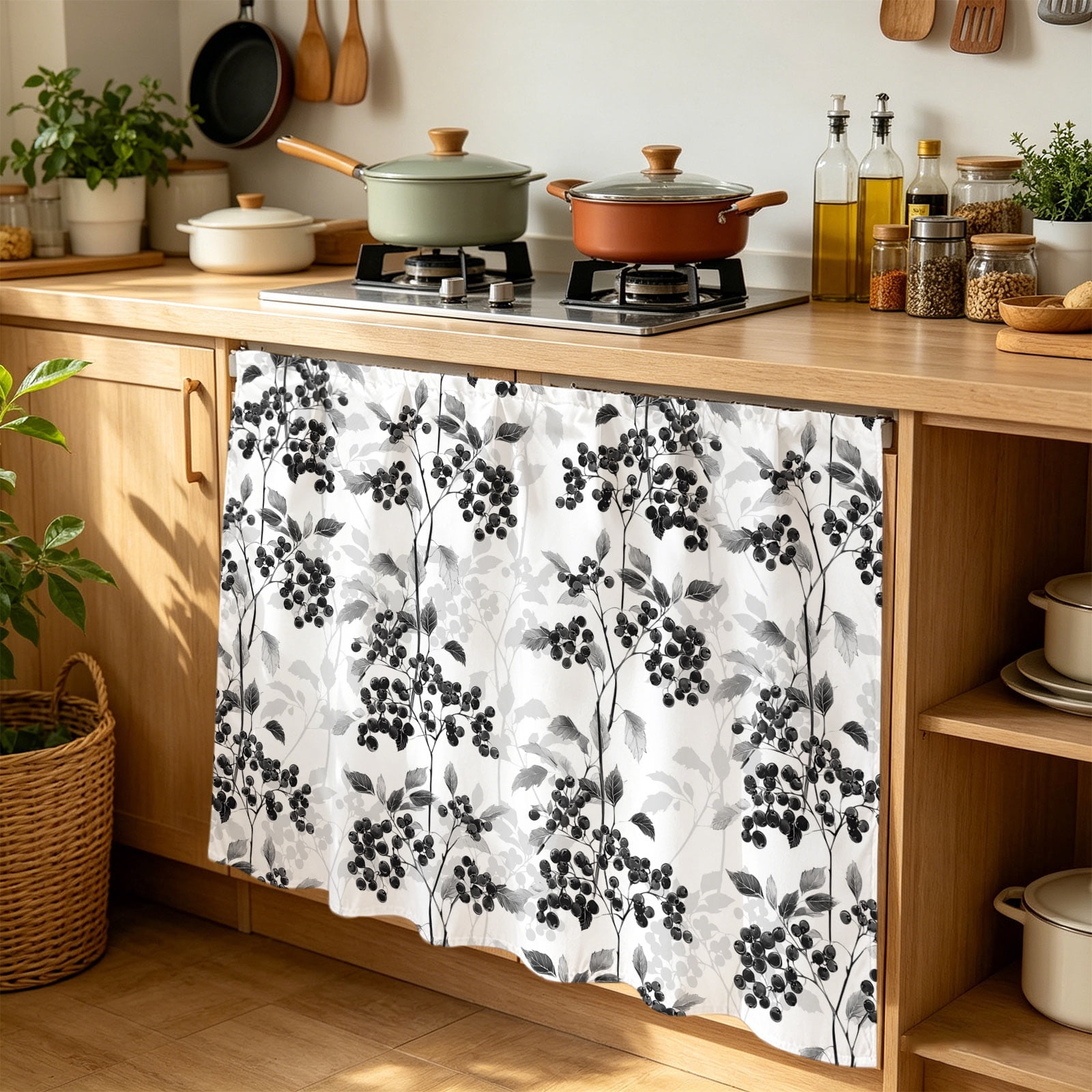 Black Gray Fruit Cabinet Curtains 35''x35'', Vintage Plant Nature ...