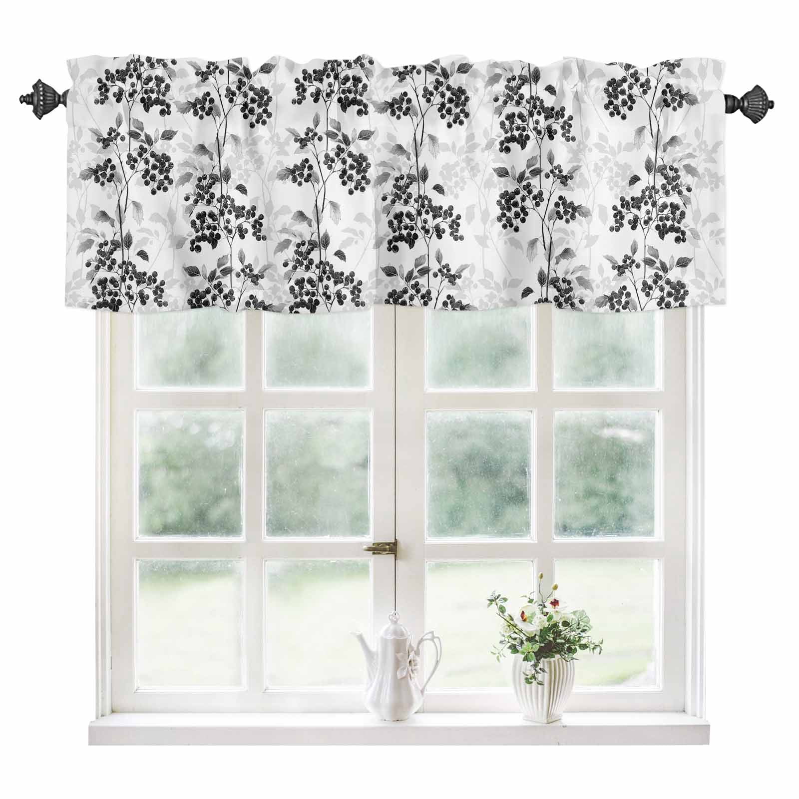 Black Gray Fruit Kitchen Valances for Windows 42x18 Inch Kitchen ...
