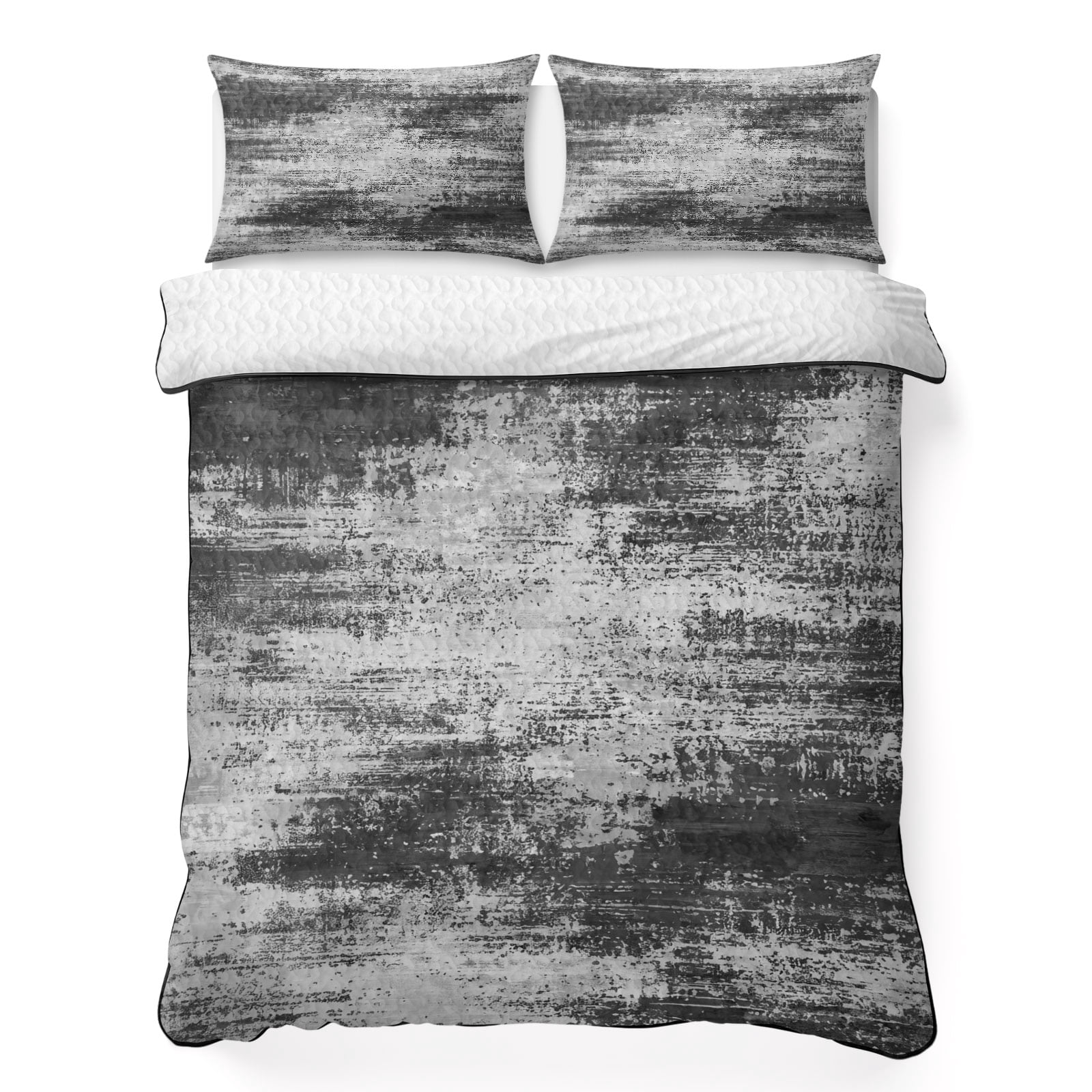 Black Gray Full Quilt Bedding Set, Abstract Smoky Texture Distressed ...