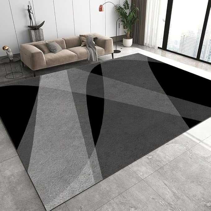 Black And Gray Geometric Art Design Area Rug, Modern Aesthetic Art ...