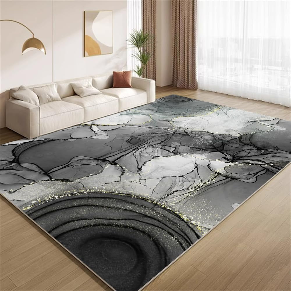 Black Gray Gradient Marble Area Rugs 4x6 Rug Abstract Ink Texture Fluid ...